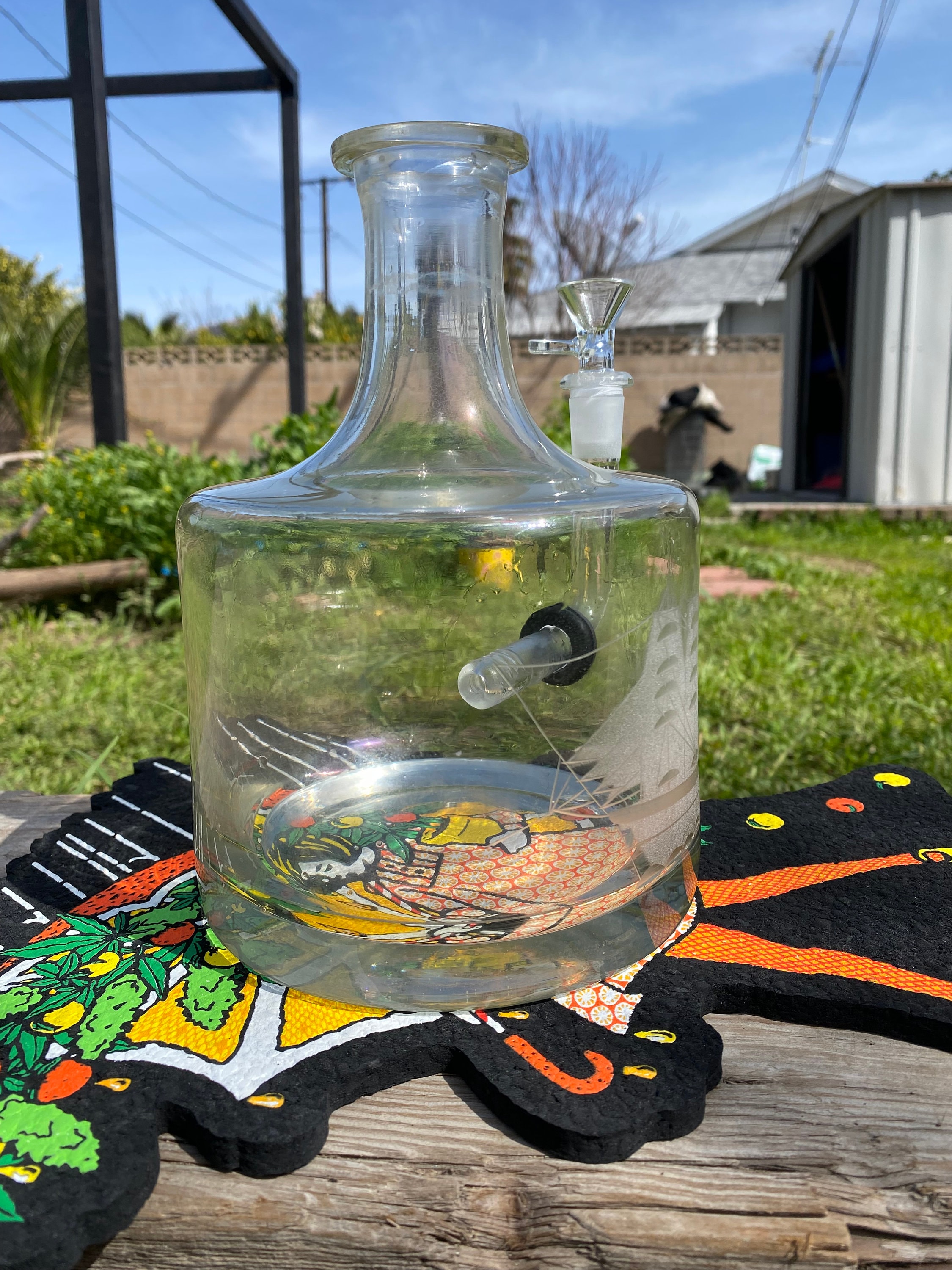 1970's Etched Ship Bottle Glass Tobacco Smoking Pipe Clear Classy ...