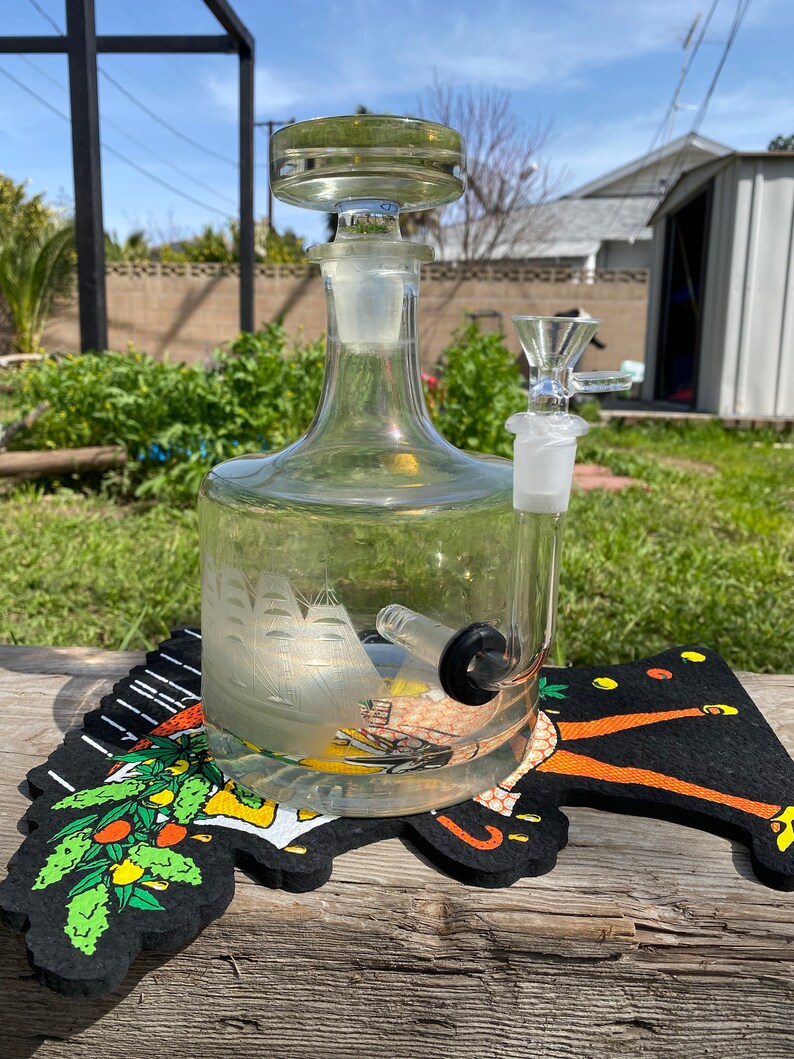 1970's Etched Ship Bottle Glass Tobacco Smoking Pipe Clear Classy ...