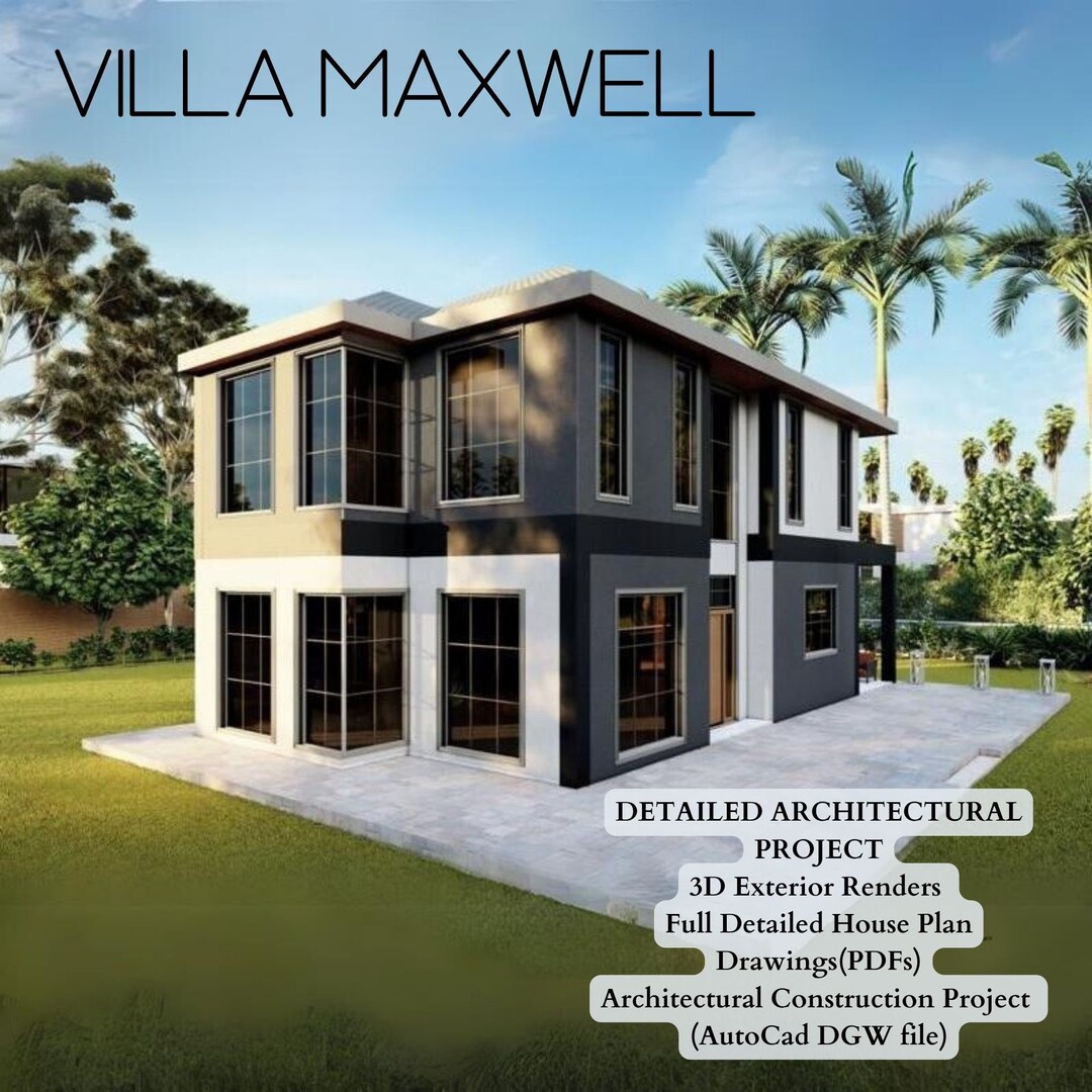 Villa Maxwell Detailed House Plan Modern House Plan 4 Bedroom Master Bathroom Architectural 3D ...