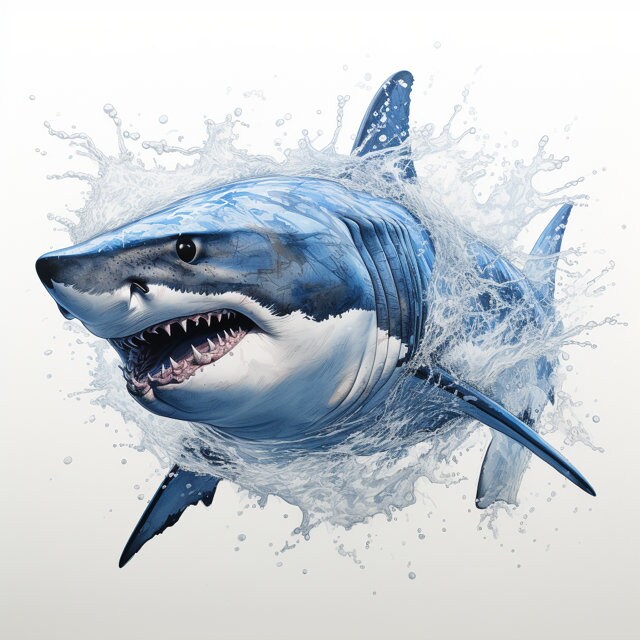 Wall Art| AI Art| Shark Art| Room Poster|ai Created Art|blue and White ...