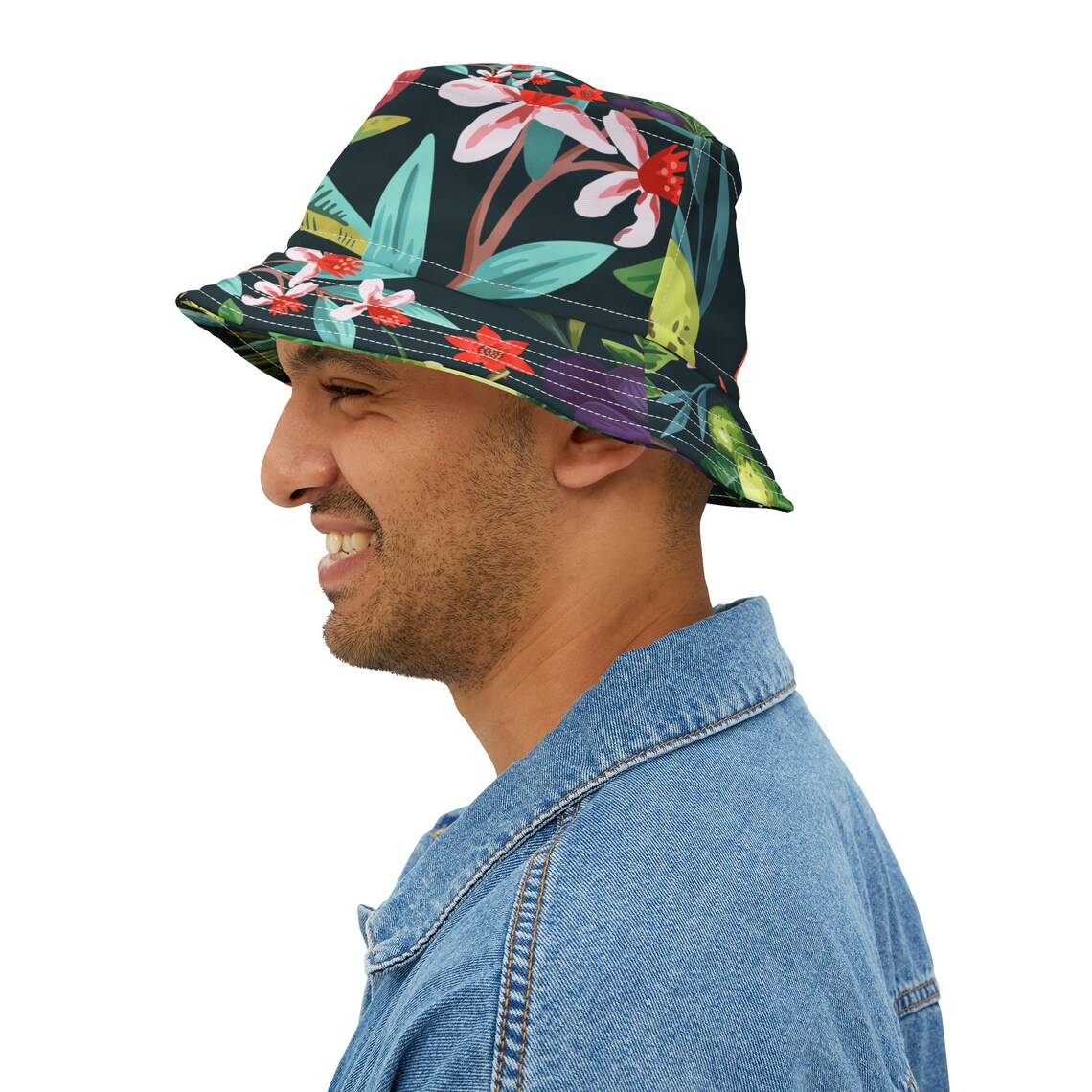 Tropical Print Bucket Hat, Colorful Beach Hat, Tropical Jungle Print ...