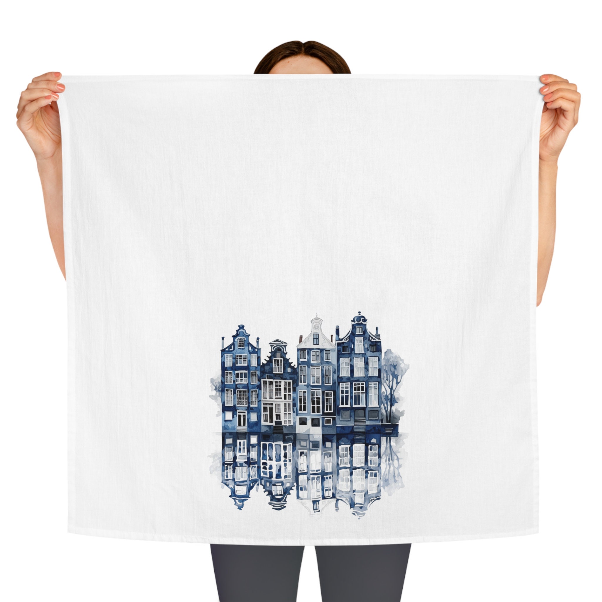 Amsterdam Canal House Delft Blue Tea Towel, Dutch Canal Houses, Large ...