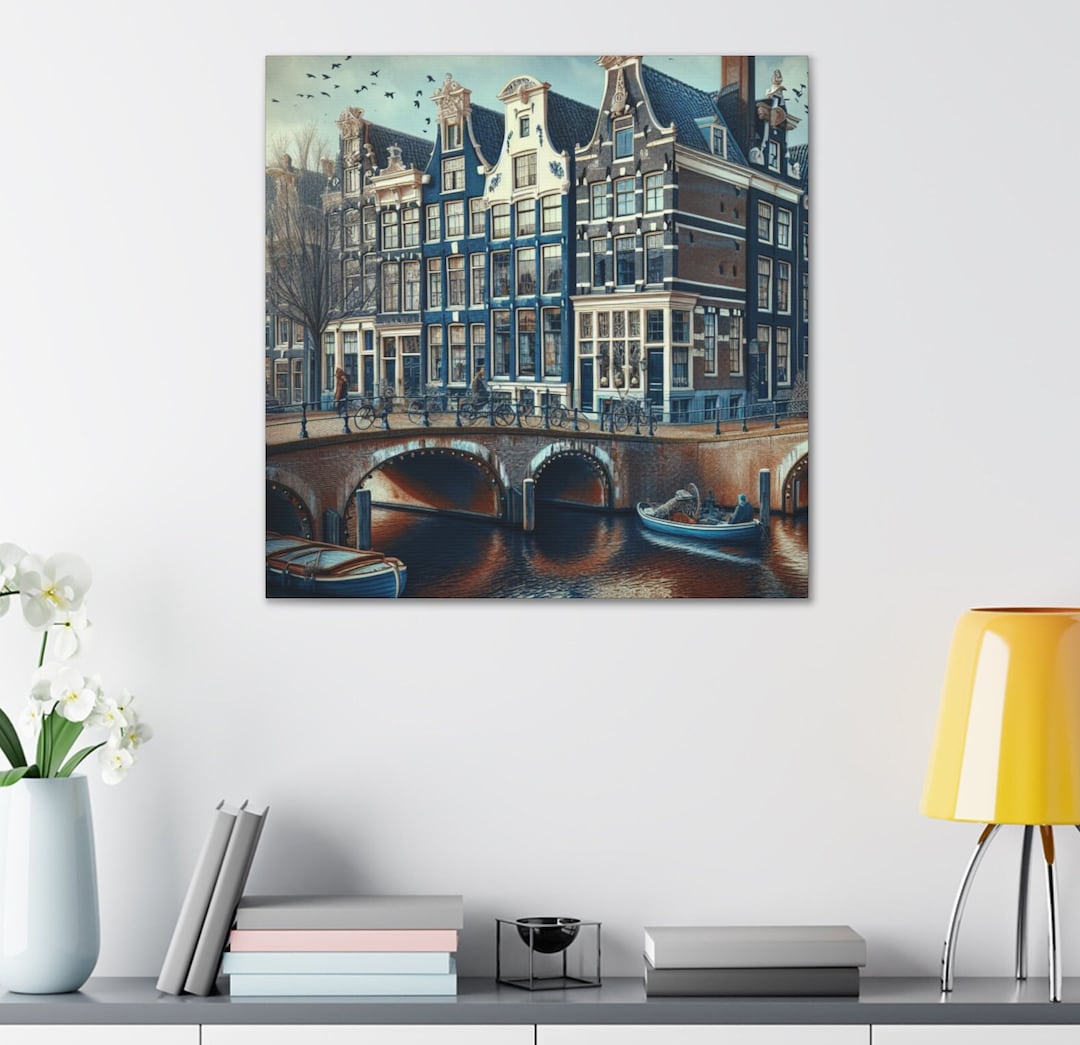 Beautiful Amsterdam Canal Houses in Hues of Dutch Blue Canvas Gallery ...