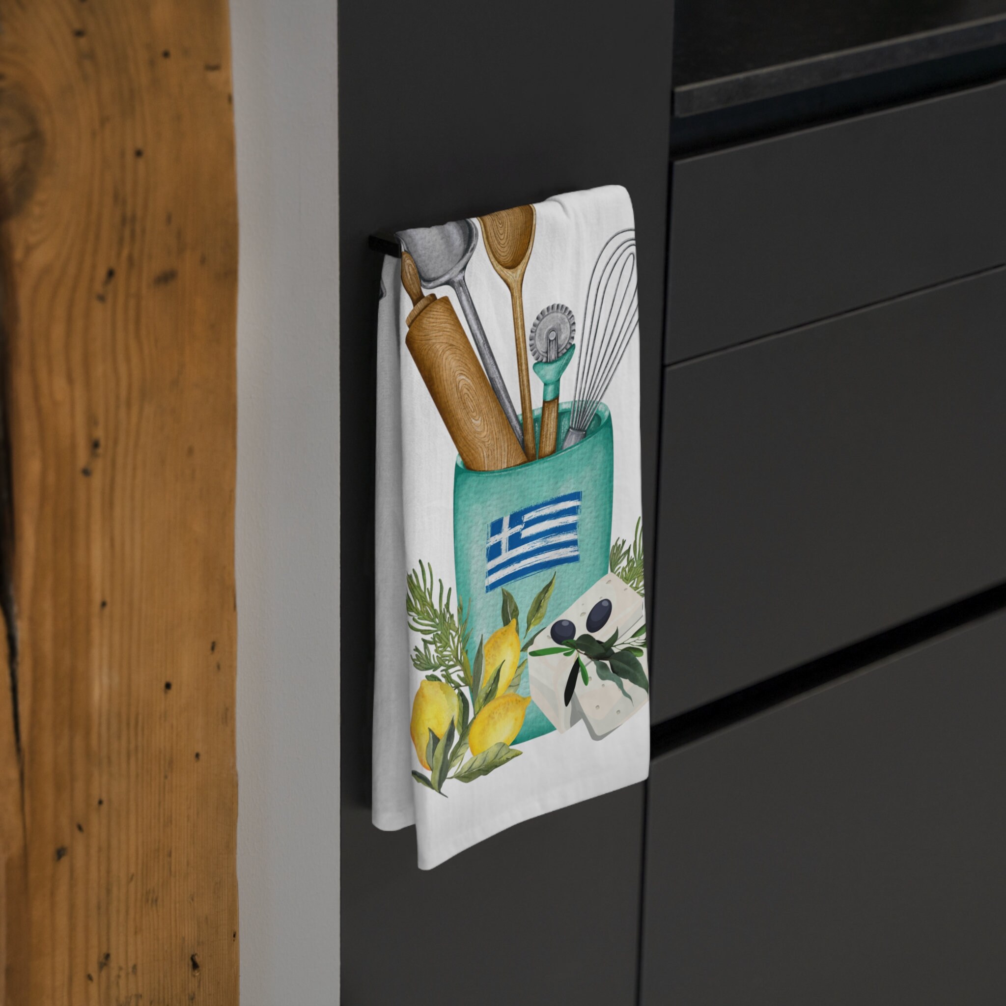 Greek Kitchen Soft Tea Towel, Greece Culinary Design Kitchen Dish Towel ...