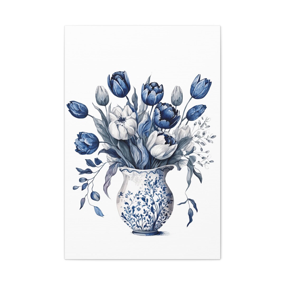 Beautiful Dutch Delft Blue Inspired Tulip Art Canvas Gallery Wraps - Etsy