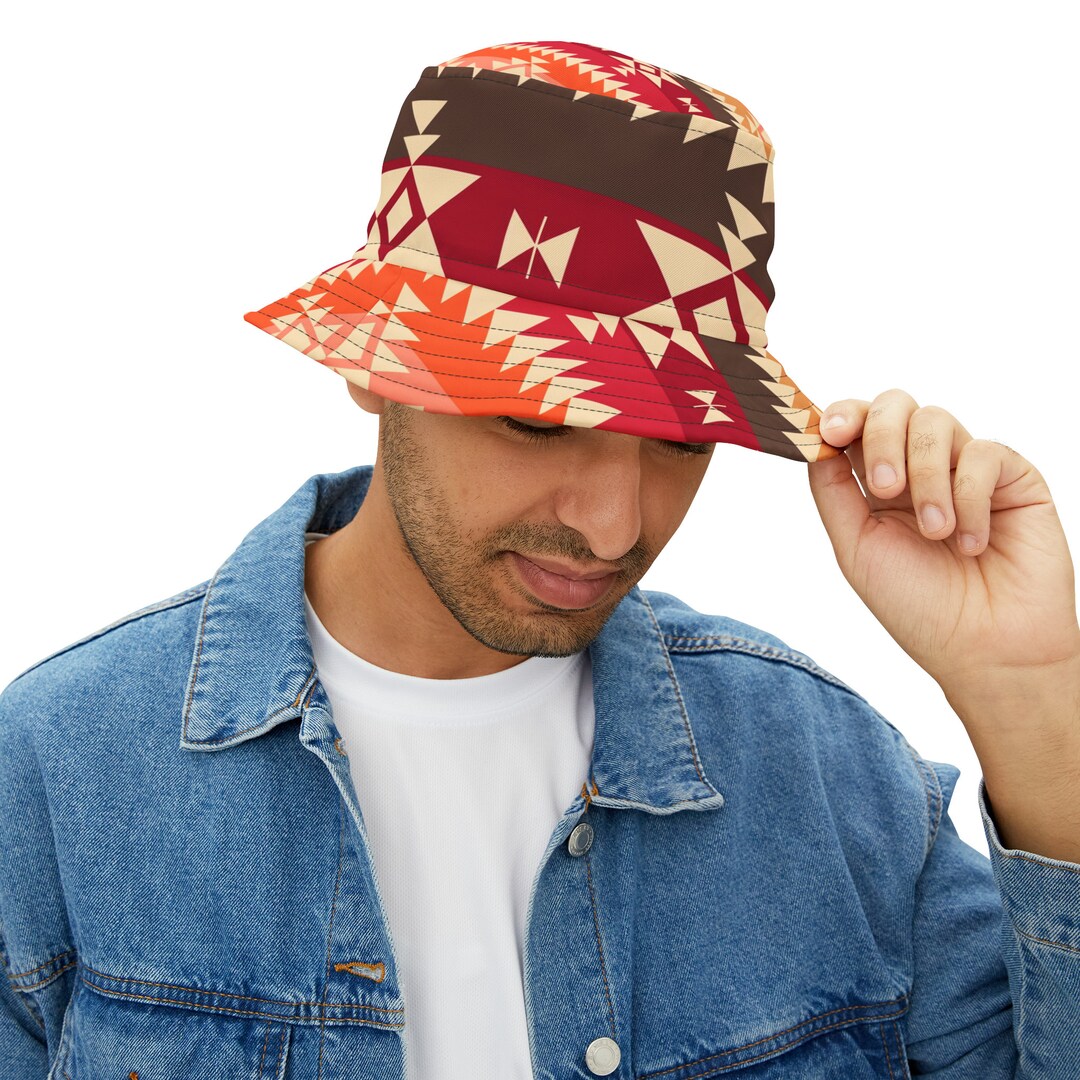 Bright Aztec Print Bucket Hat, Colorful Beach Hat, Santa Fe Print Hat ...
