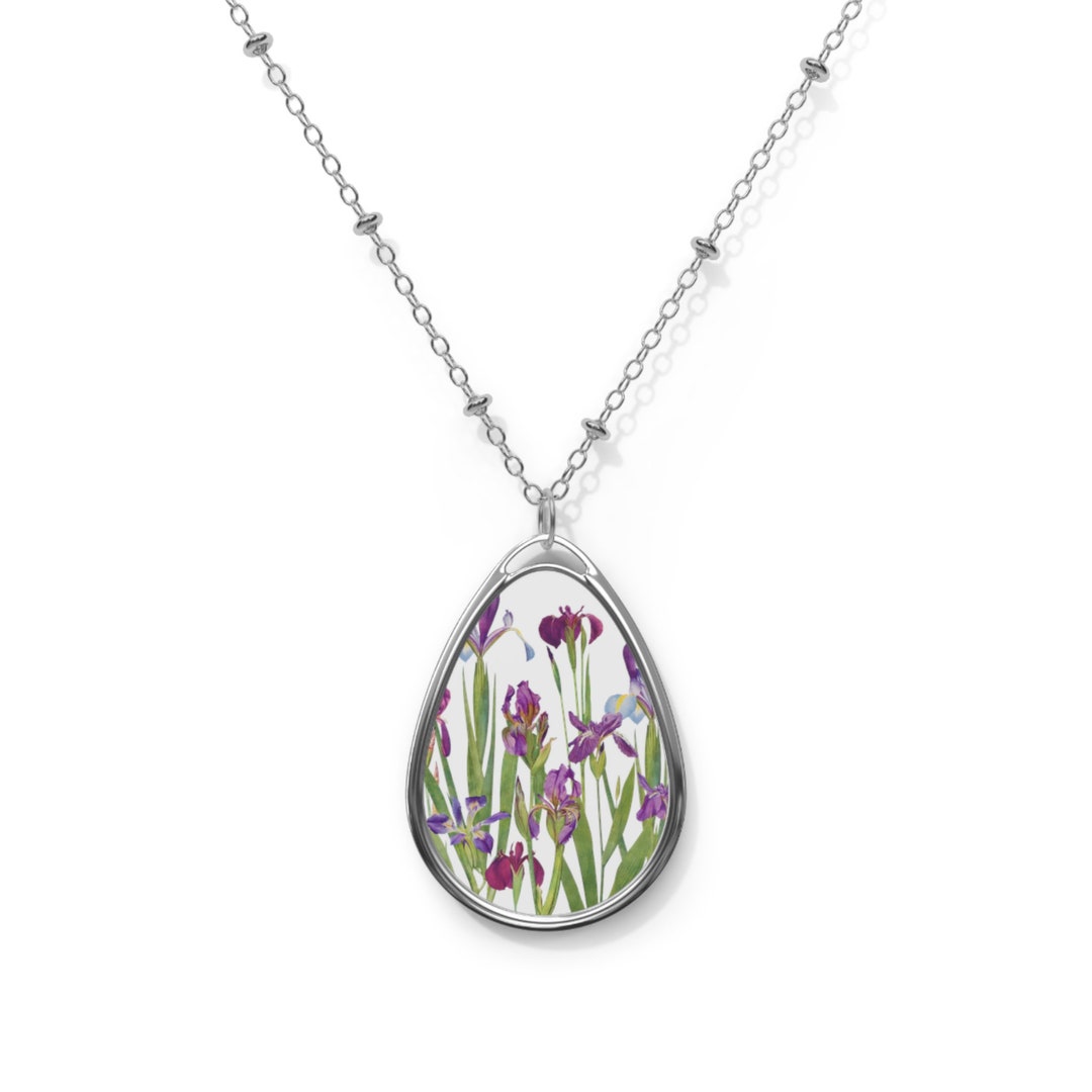 Beautiful Irises Oval Necklace, Floral Pendant, Dutch Iris Flowers ...