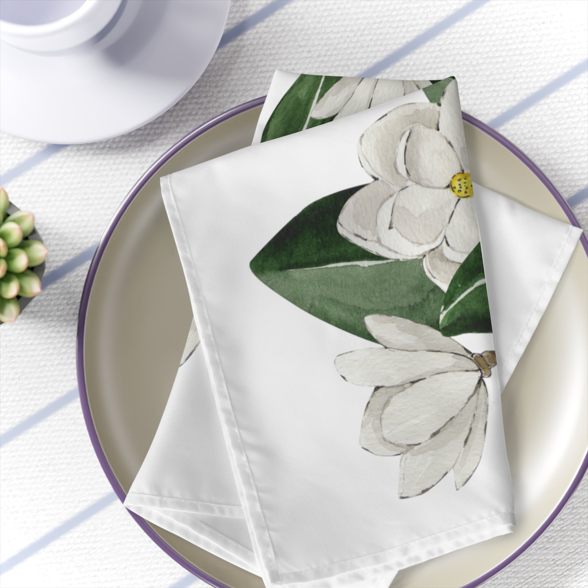 Charming Southern Magnolias Cloth Napkins, 4 Piece Set Polyester Dinner ...