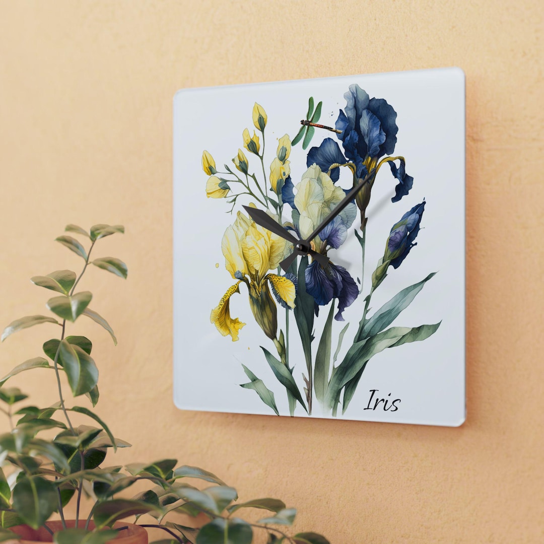 Acrylic Wall Clock, Iris Clock, Bearded Iris Art, Purple Iris Home ...