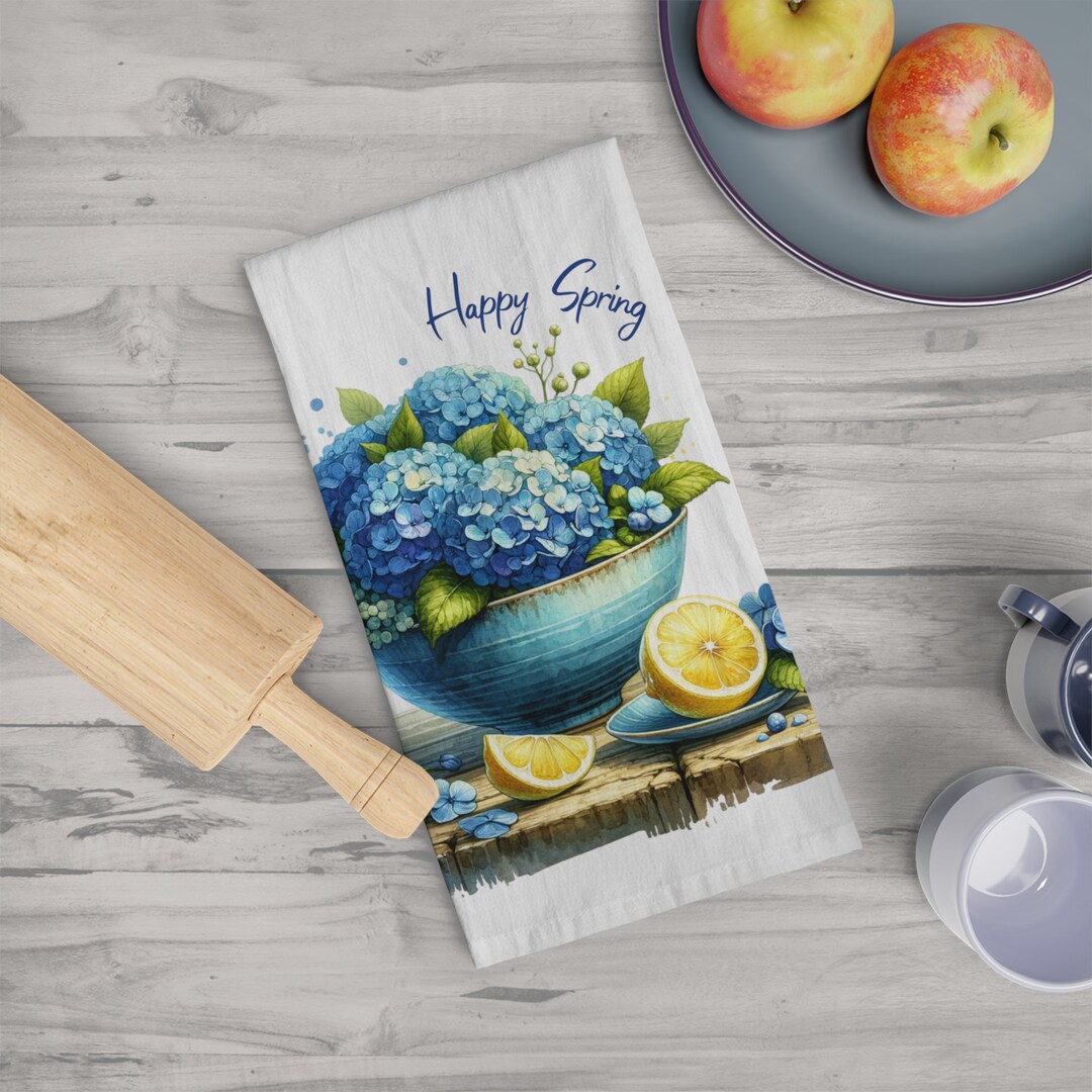 Hydrangeas and Lemons Tea Towel, Beautiful Dutch Blue Hydrangea With ...