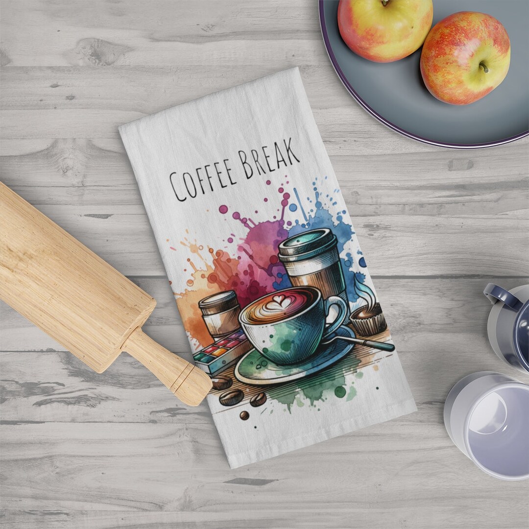 Coffee Break Tea Towel, Coffee Kitchen Dishtowel, Coffee Kitchen Home ...