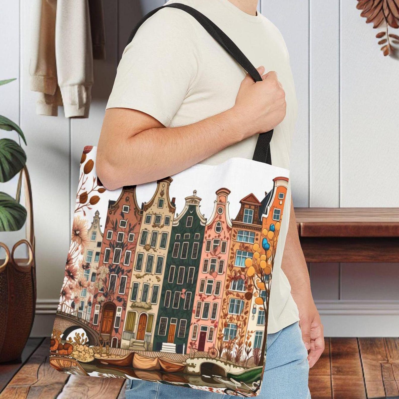 Amsterdam Canal House Tote Bag, Dutch Architecture Book Bag, Shopping ...