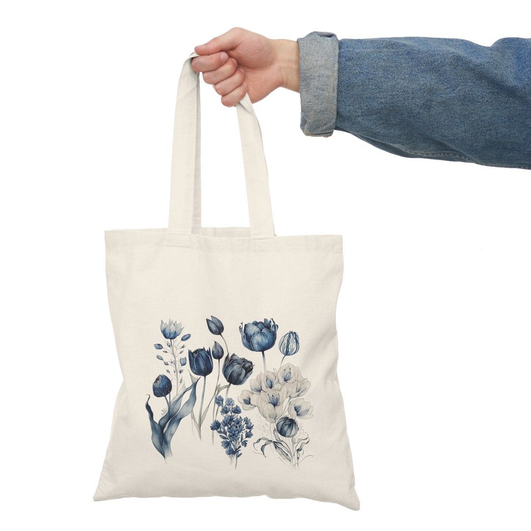 Delft Blue Dutch Tulips, Natural Tote Bag, All Purpose Tote, Reusable ...