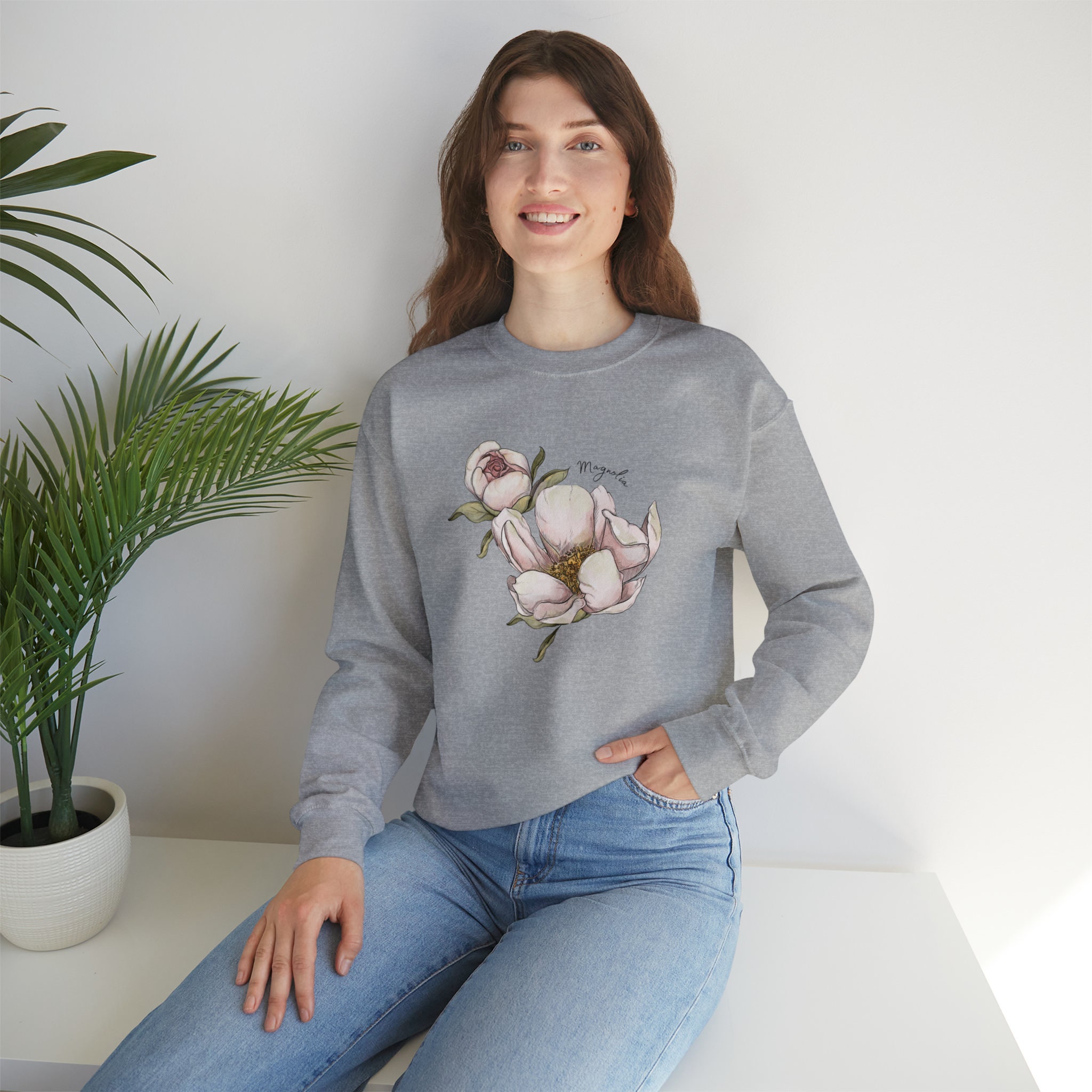 Magnolia Flower Sweatshirt, Unisex Heavy Blend™ Crewneck Sweatshirt ...
