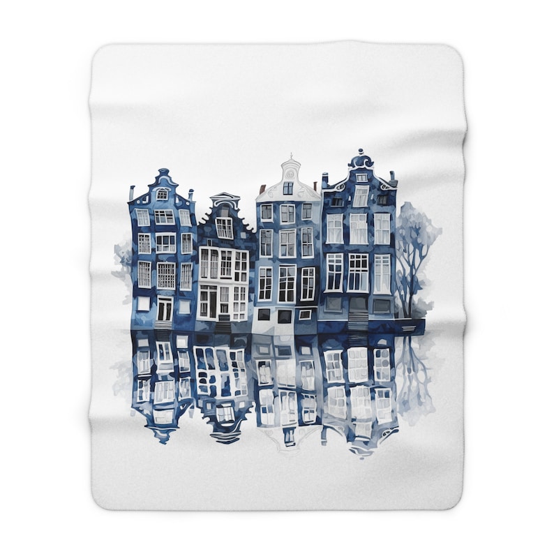 Delft Blue Dutch Canal Houses Throw Blanket , Sherpa Fleece Blanket ...