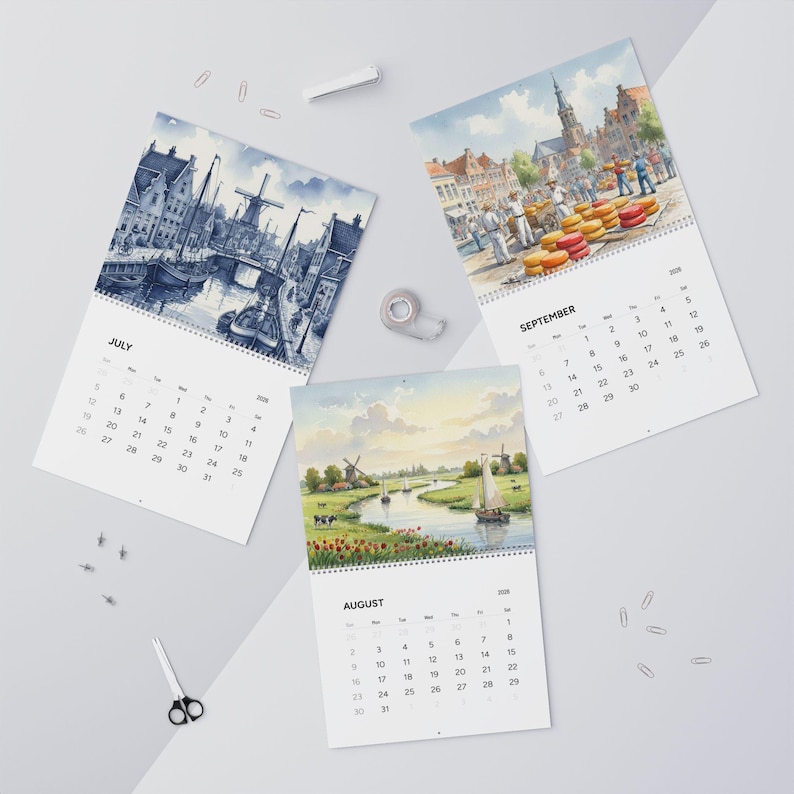 2026 Dutch Art Wall Calendar, Delft Blue Watercolor Artwork, Home ...