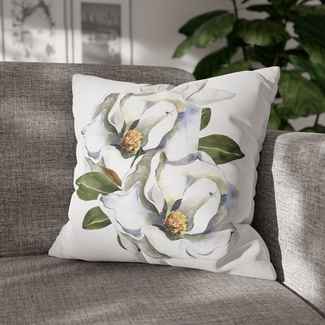 Beautiful Southern Magnolia Flowers Spun Polyester Square Pillow Case ...