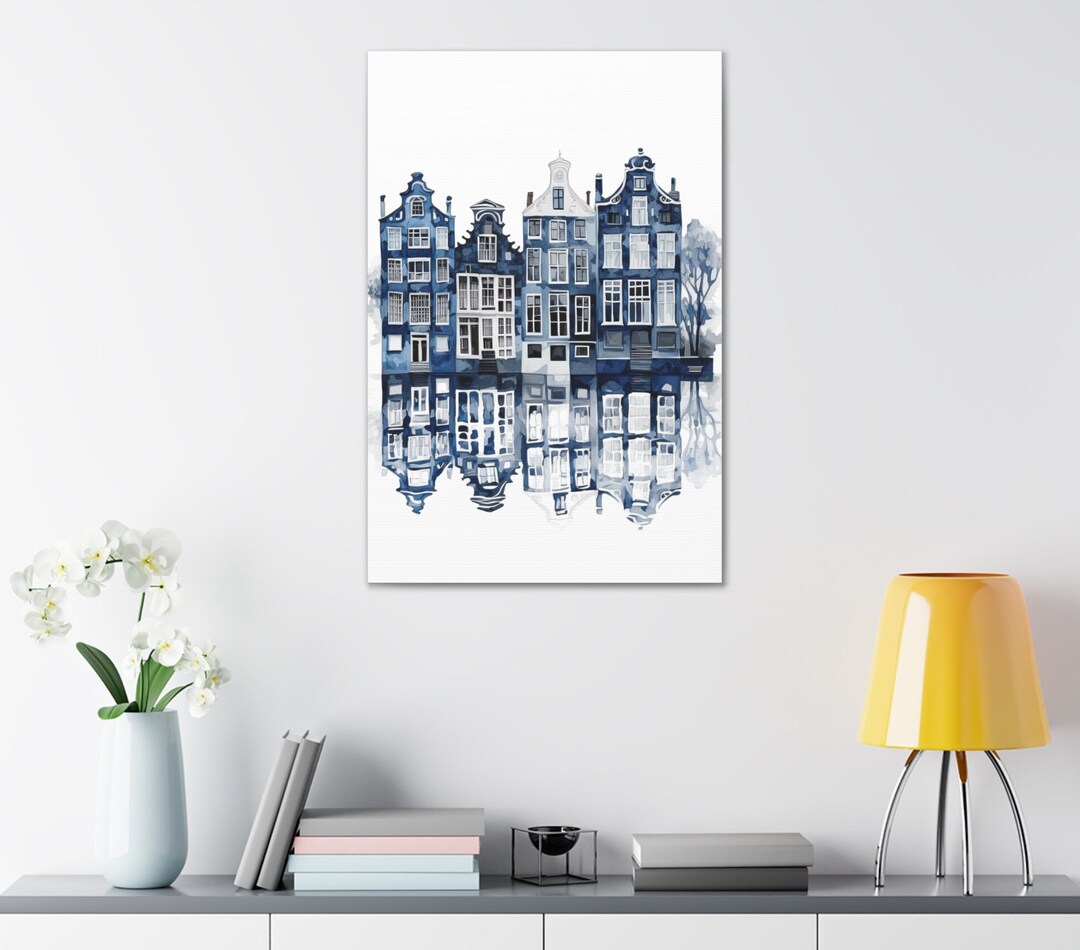 Beautiful Dutch Blue Canal Houses of Amsterdam Art Canvas Gallery Wraps ...