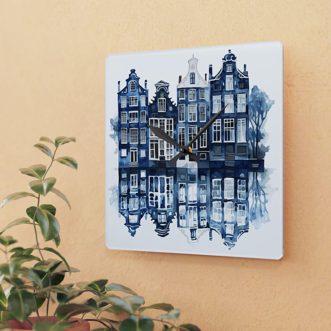 Wall Clock, Delft Blue Amsterdam Clock, Canal Houses, Dutch Canal House ...