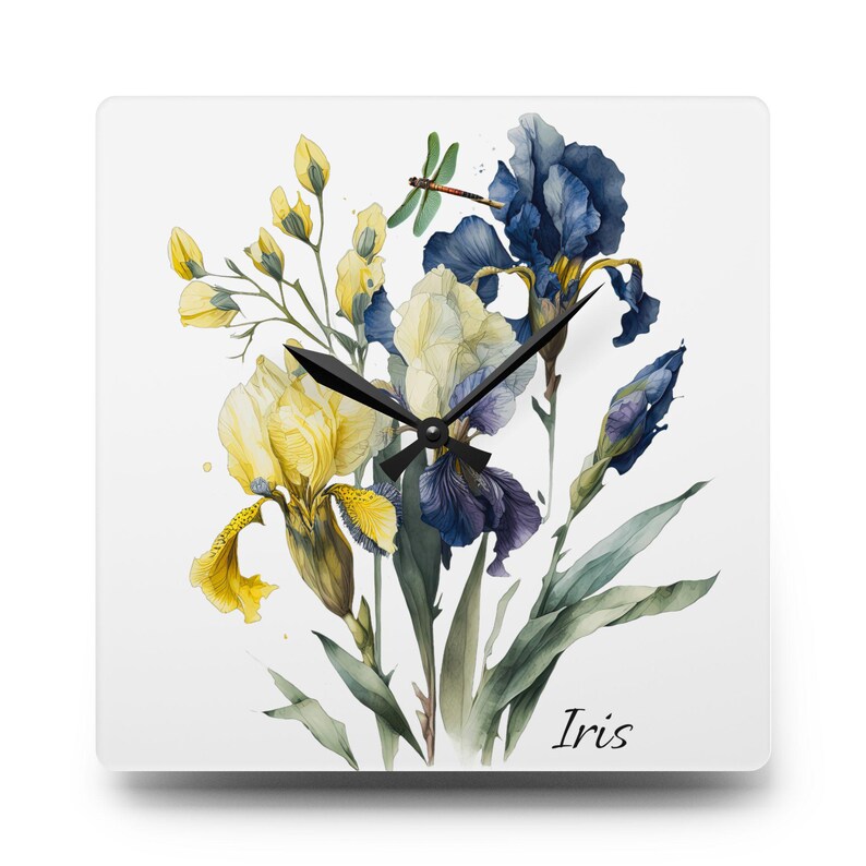 Acrylic Wall Clock, Iris Clock, Bearded Iris Art, Purple Iris Home ...