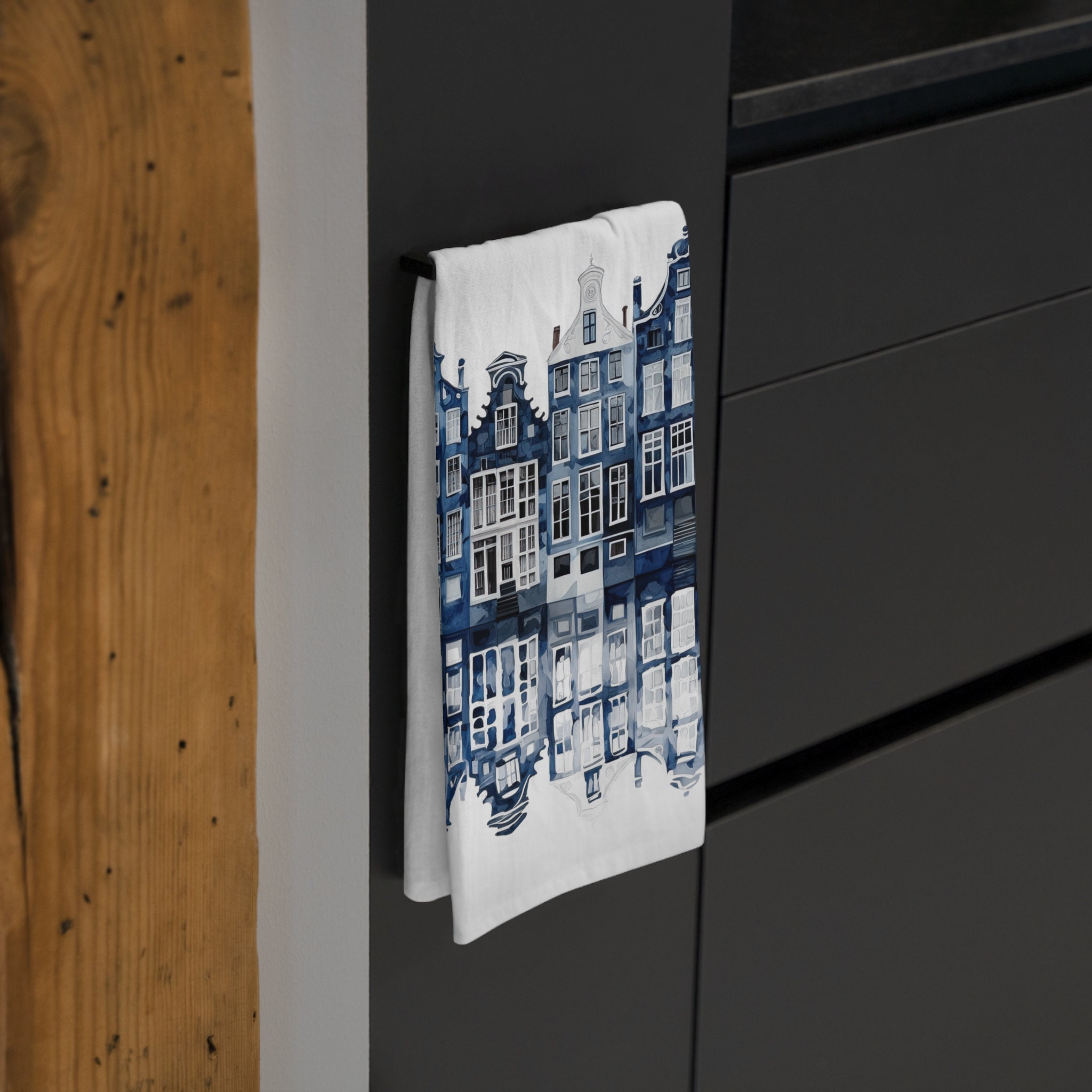 Amsterdam Canal House Delft Blue Tea Towel, Dutch Canal Houses, Large ...