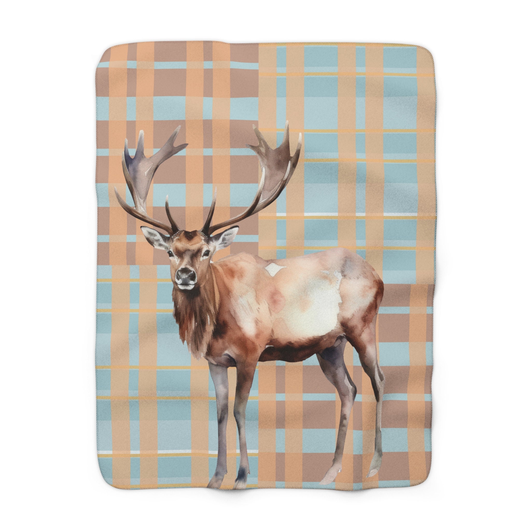 Beautiful Elk Masculine Plaid Luxury Throw Blanket , Sherpa Fleece ...