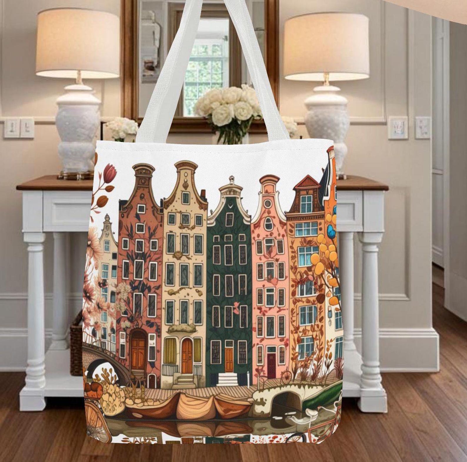 Amsterdam Canal House Tote Bag, Dutch Architecture Book Bag, Shopping ...