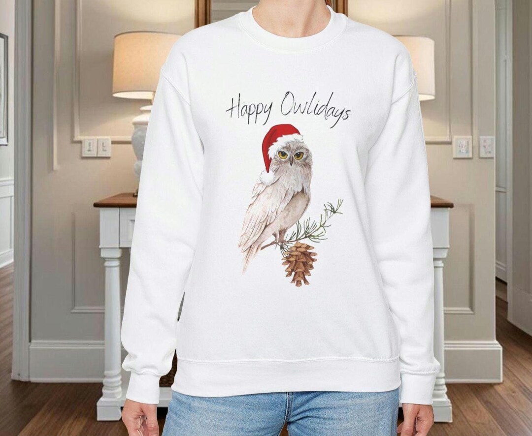 Happy Owlidays Christmas Owl Sweatshirt, Owl Sweater, Cottage Core ...