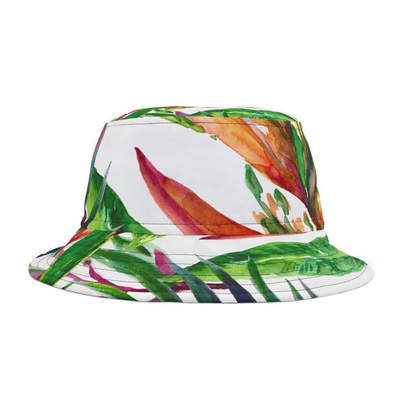 Tropical Print Bucket Hat, Colorful Beach Hat, Tropical Jungle Print ...