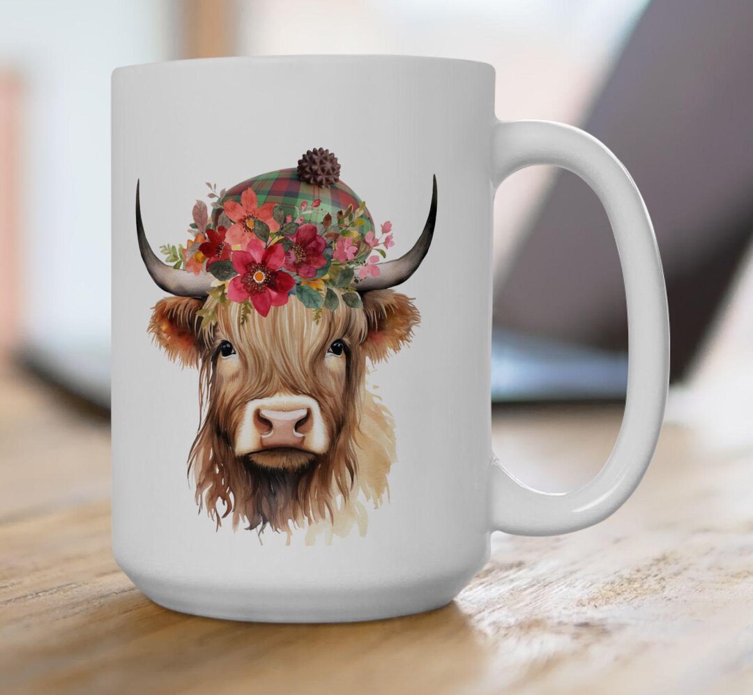 Scottish Cow Ceramic Mug, 1oz Scotland Mug for Coffee or Tea, Cute Cow ...