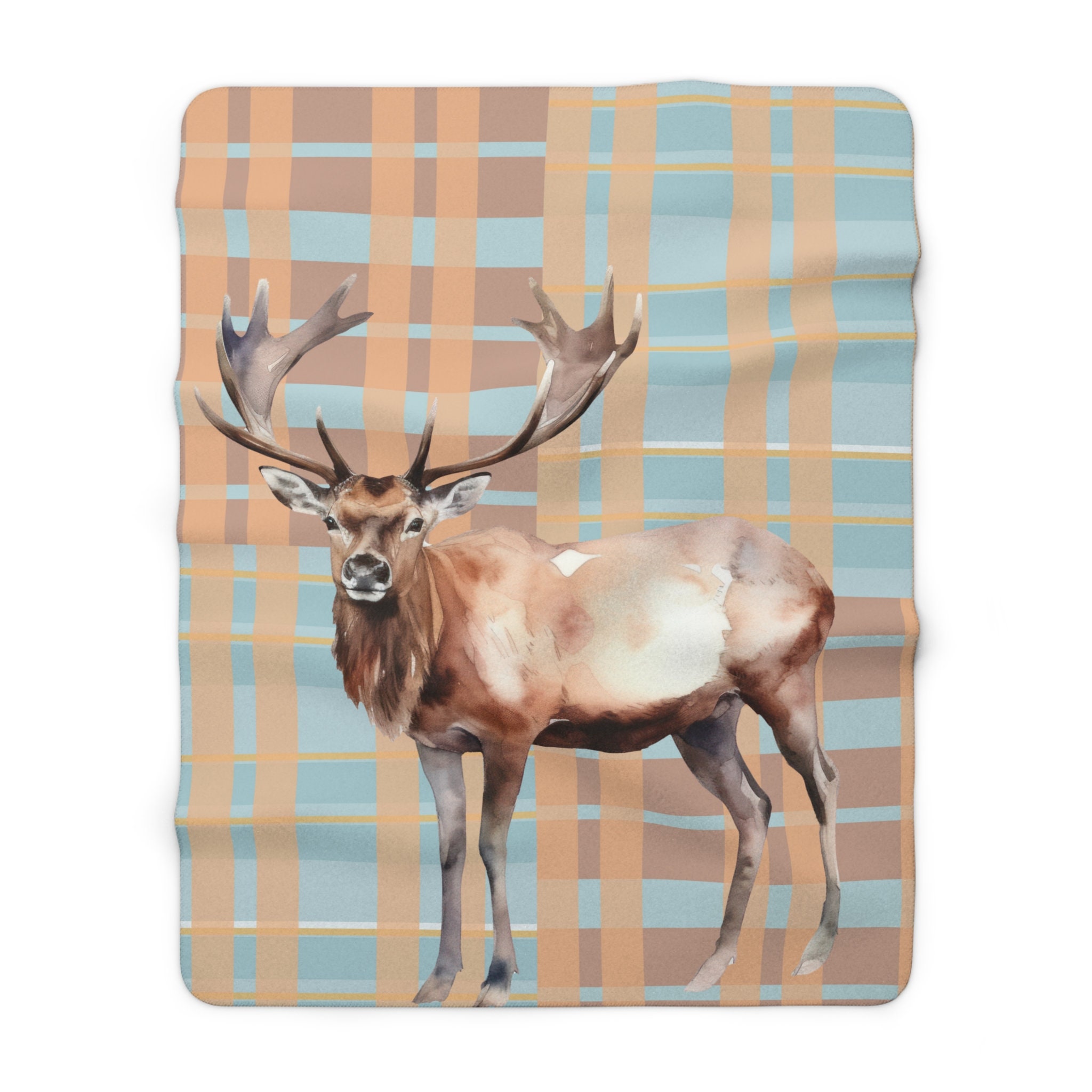 Beautiful Elk Masculine Plaid Luxury Throw Blanket , Sherpa Fleece ...