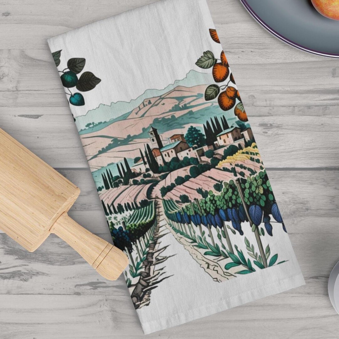 Retro Tuscany Tea Towel, Vintage Kitchen Dish Cloth, Farmhouse Hand ...