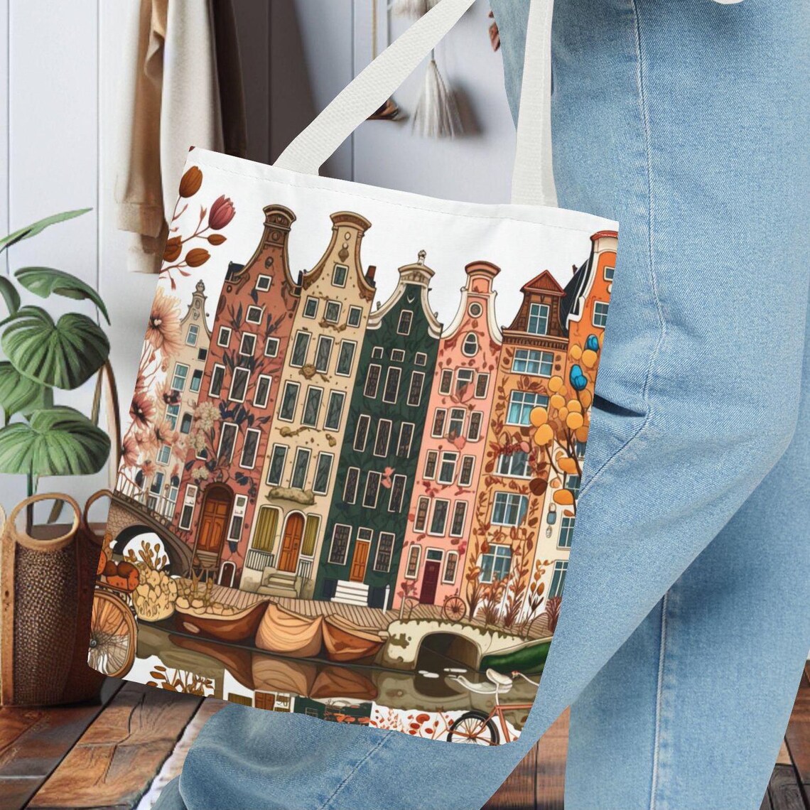 Amsterdam Canal House Tote Bag, Dutch Architecture Book Bag, Shopping ...