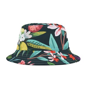 Tropical Print Bucket Hat, Colorful Beach Hat, Tropical Jungle Print ...