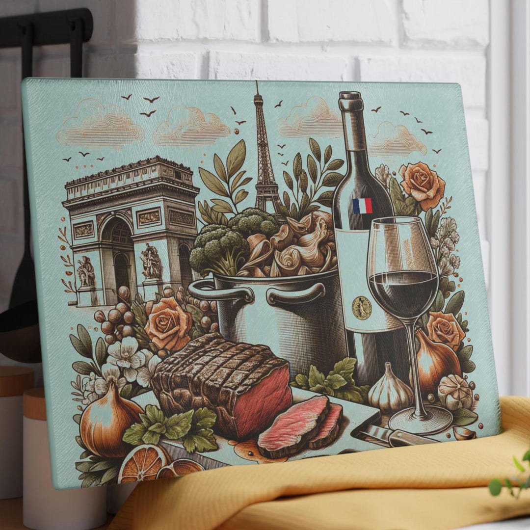 Parisian French Cuisine Glass Cutting Board - French Kitchen Decor ...