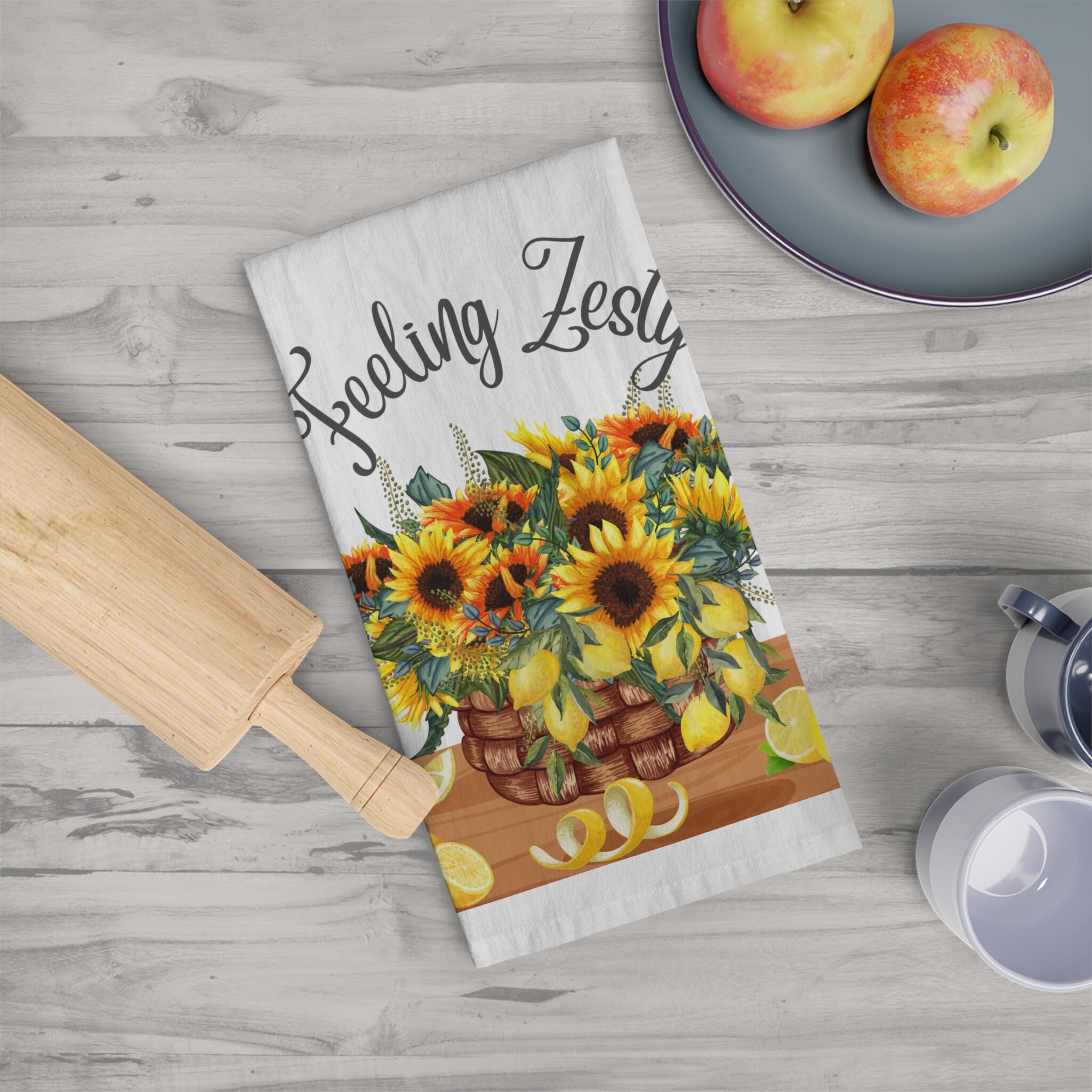 Feeling Zesty Sunflowers and Lemons Tea Towel, Country Kitchen ...