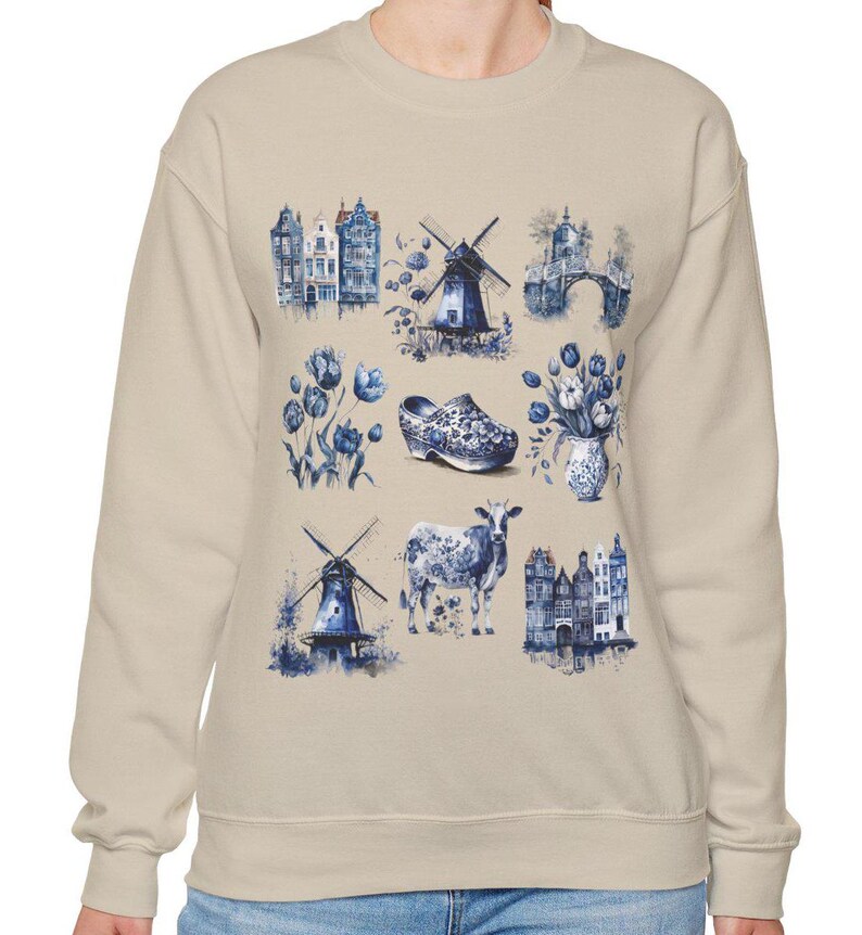 Delft Blue Art Sweatshirt, Dutch Tulips Windmills Holland Sweatshirt ...