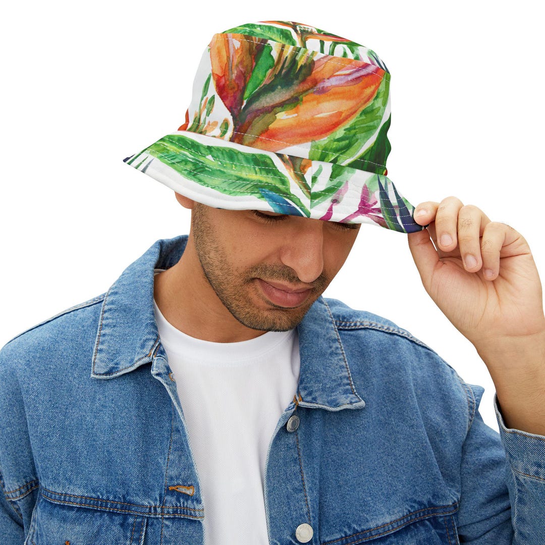 Tropical Print Bucket Hat, Colorful Beach Hat, Tropical Jungle Print ...
