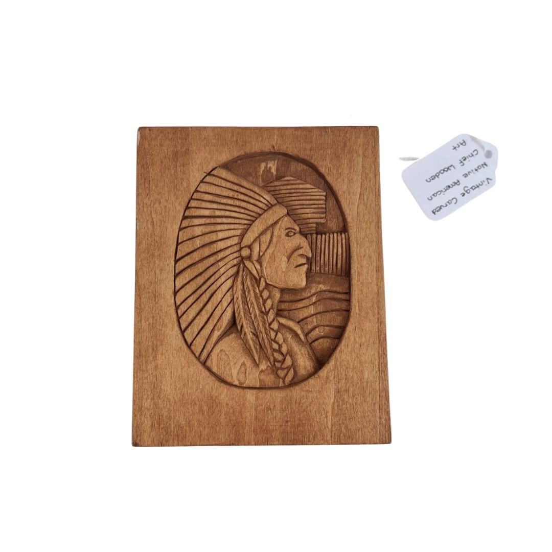 Vintage Carved Native American Chief Wooden Artwork Plaque. Vintage ...
