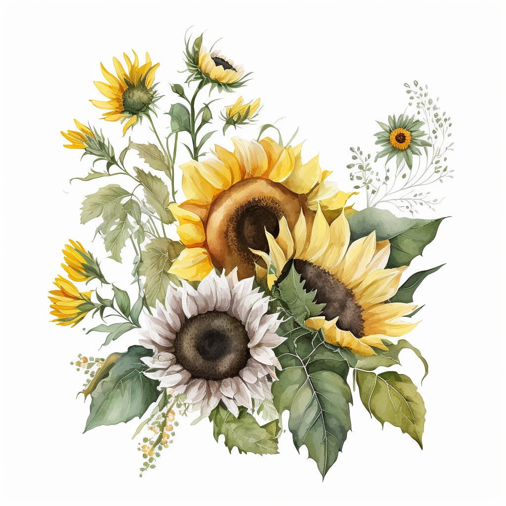 Watercolor Sunflower Clipart, Floral Bouquets, Fall Sunflowers ...