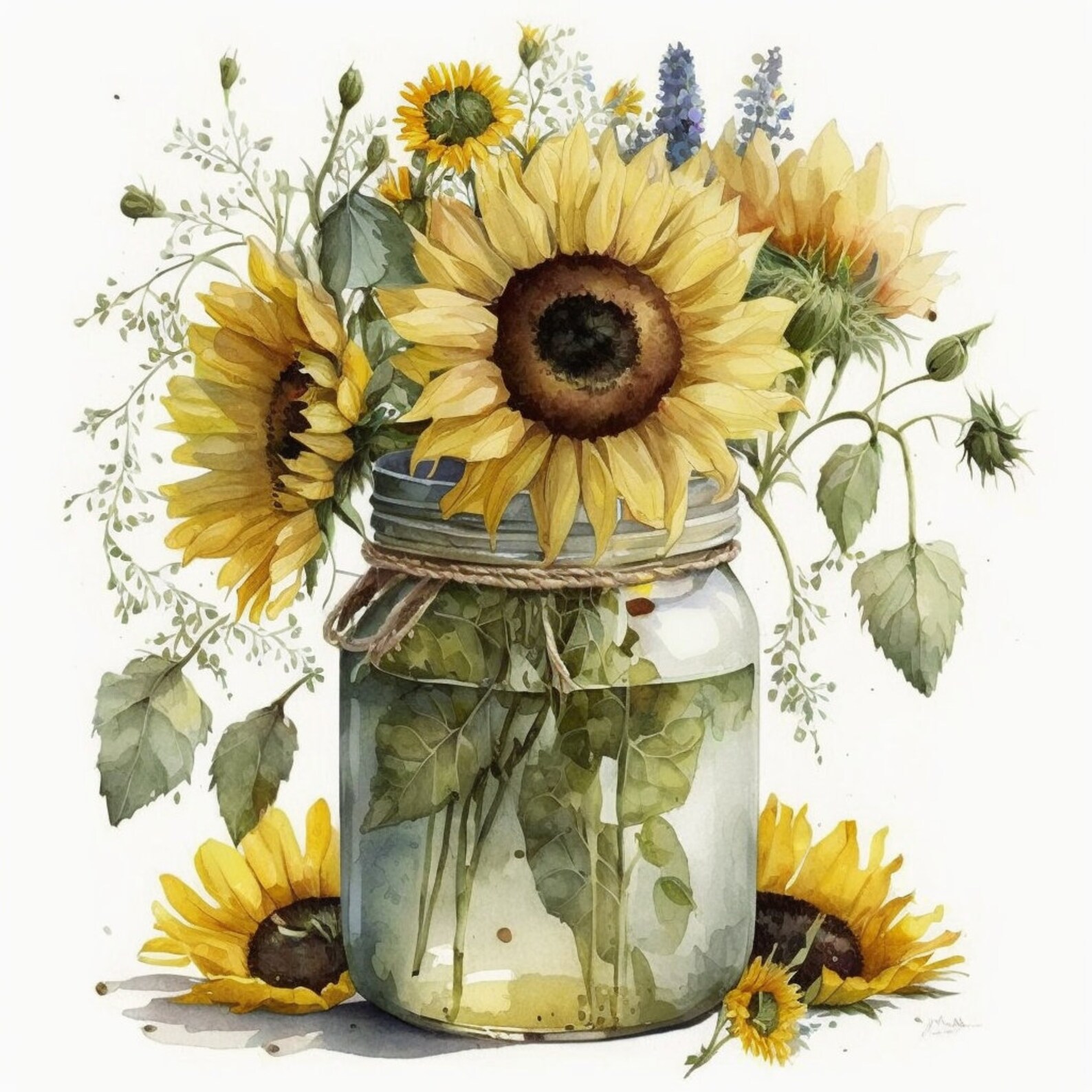 Watercolor Sunflower Clipart, Floral Bouquets, Fall Sunflowers ...