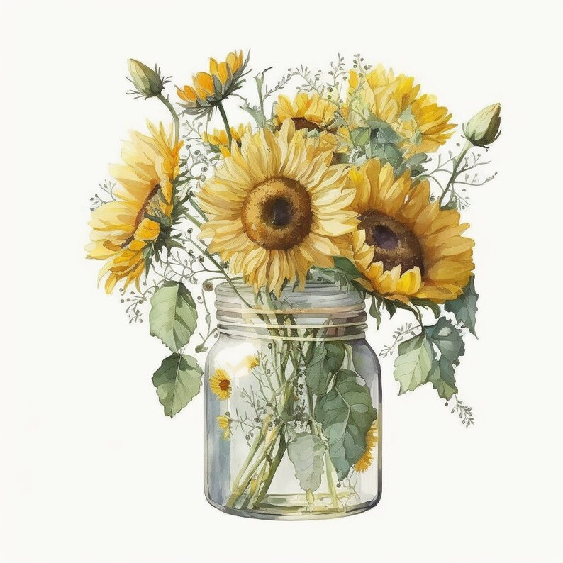 Watercolor Sunflower Clipart, Floral Bouquets, Fall Sunflowers ...