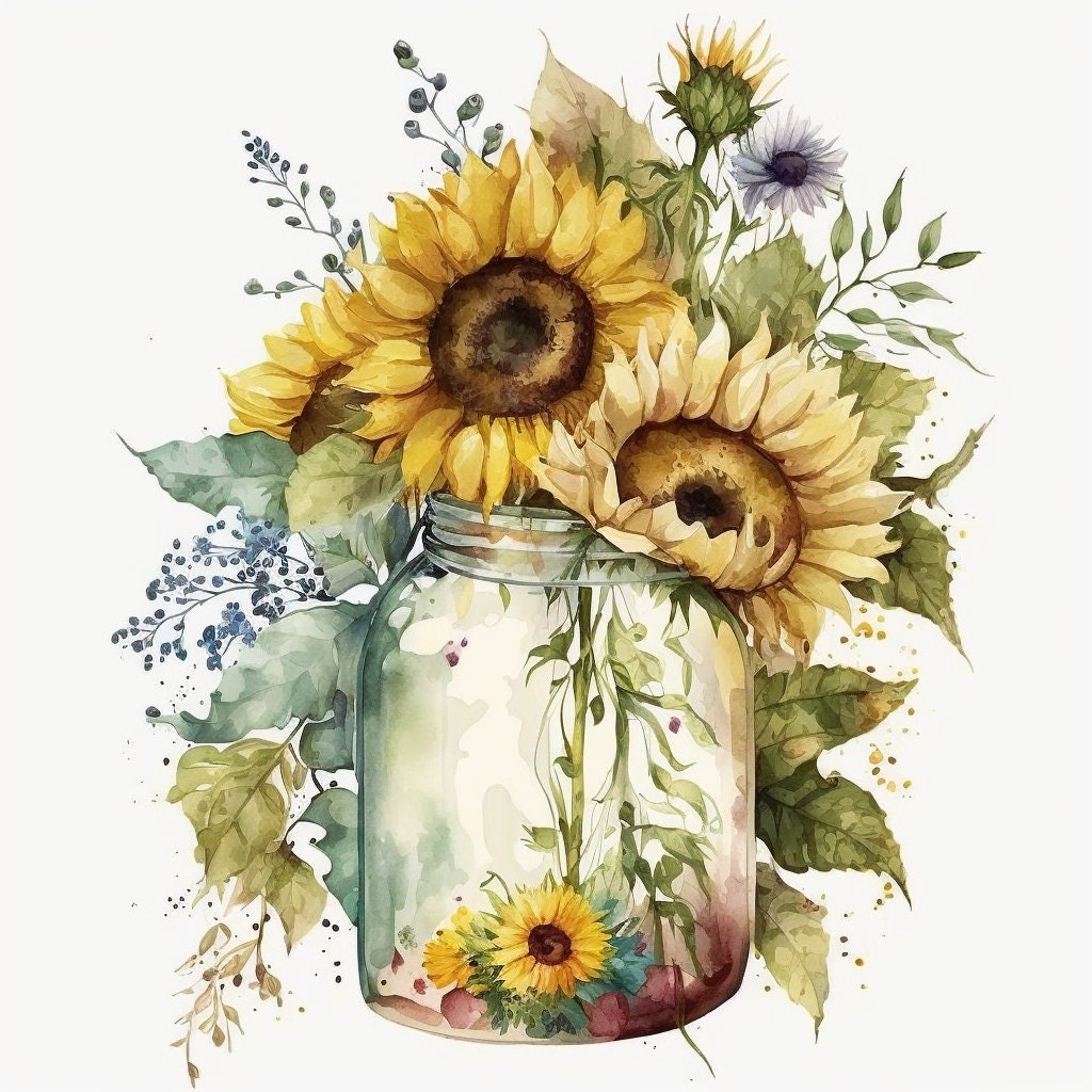 Watercolor Sunflower Clipart, Floral Bouquets, Fall Sunflowers ...