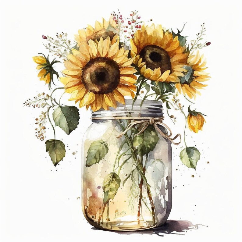 Watercolor Sunflower Clipart, Floral Bouquets, Fall Sunflowers ...