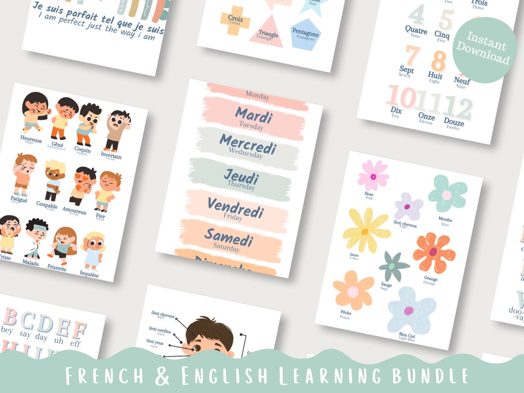 French to English Learning Bundle | Classroom French Posters ...