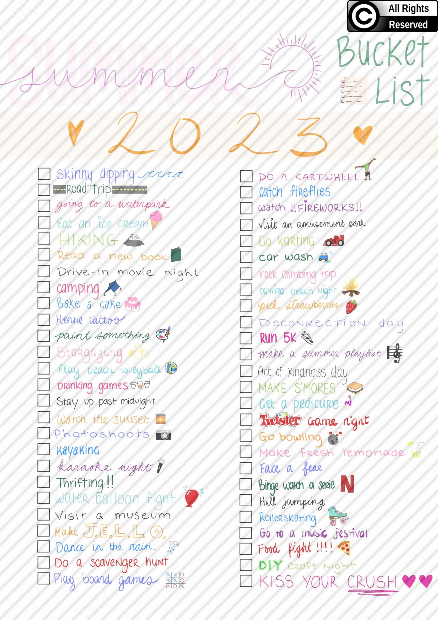 2023 Summer Bucket List - Etsy