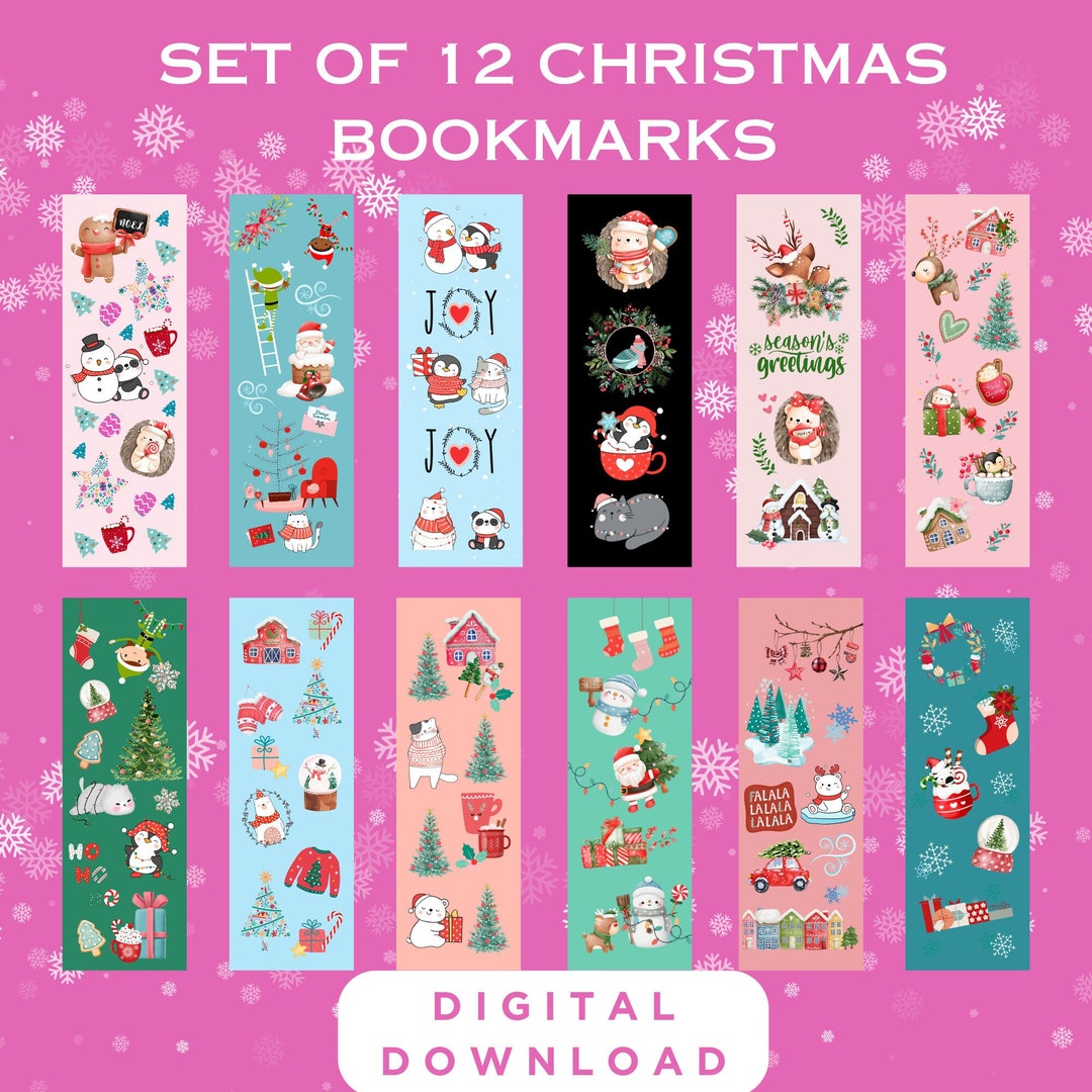 Set of 12 Christmas Bookmarks Winter Bookmarks Digital - Etsy