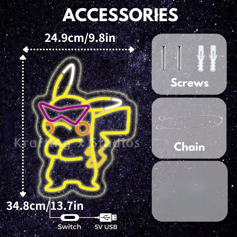 Anime Pokemon LED Neon Sign Pikachu USB Power Dimmable Light Home Decor ...