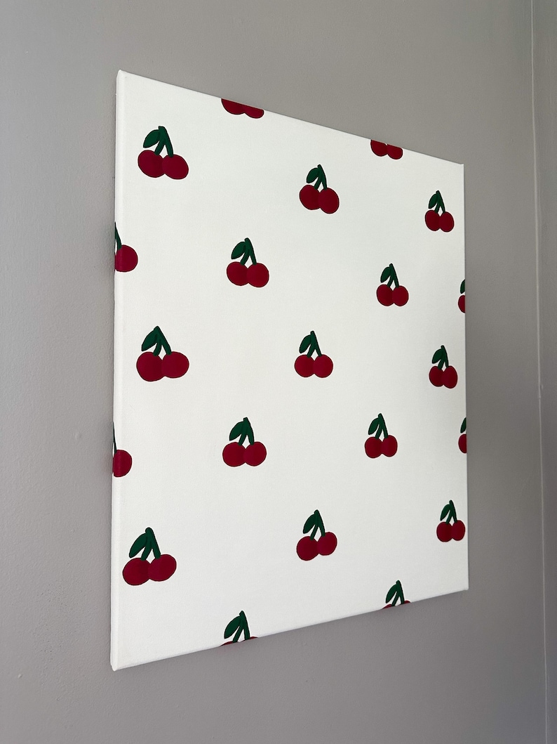 Hand-painted Cherry Wall Art – Minimalist Cherry Canvas Décor – Modern ...