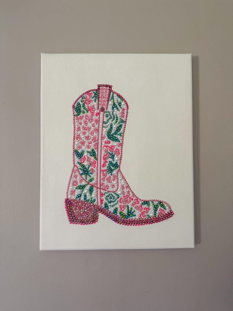 Handcrafted Beaded Western Boot Art – Rhinestone Cowboy Boot Canvas ...